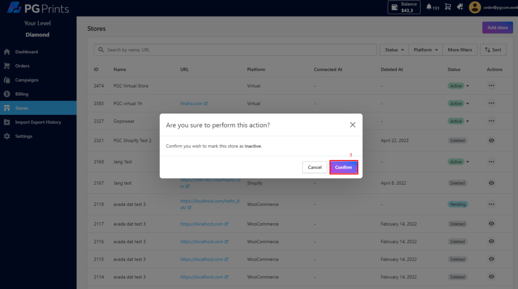 How to connect/deactive/delete stores from PGPrints? (Shopify/Woocommerce) - PGPrints